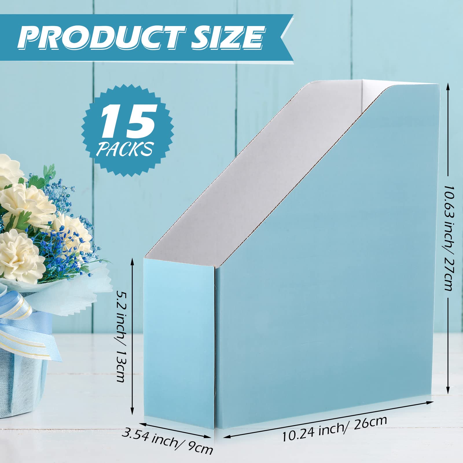 15 Pack Cardboard File Holder Organizers Blue Magazine File Holder Cardboard Document Rack Magazine File Srorage Magazine Storage Contains for Home Office School Desktop Supplies
