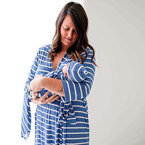 Posh Peanut Baby Swaddle Blanket & Beanie - Matching Newborn Swaddle Set, Doubles As Receiving Blanket or Nursing Cover (Denim Blue Stripe)