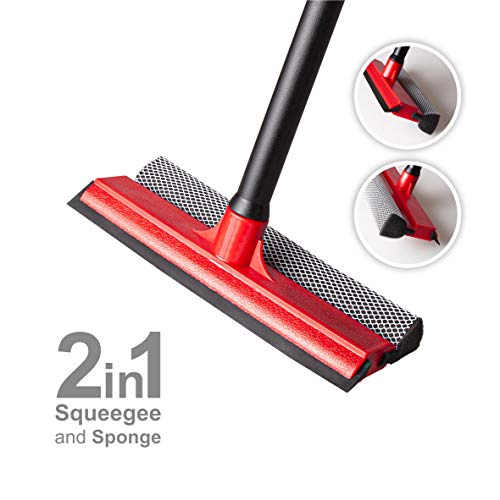 DSV Standard Professional Multi-Functional Window Squeegee | 2-in-1 Window Cleaner for Car Windshield, Gas Station, Shower and Glass | Soft Rubber Blade & Highly Absorbent Sponge Head 8"