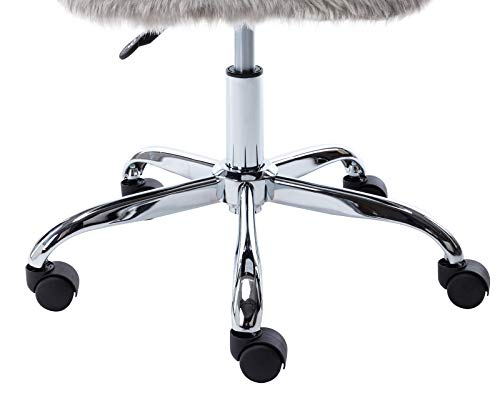 Kmax Fuzzy Office Desk Chair Faux Fur Kids Armless Rolling Task Chair Comfy Vanity Chair for Bedroom, Grey