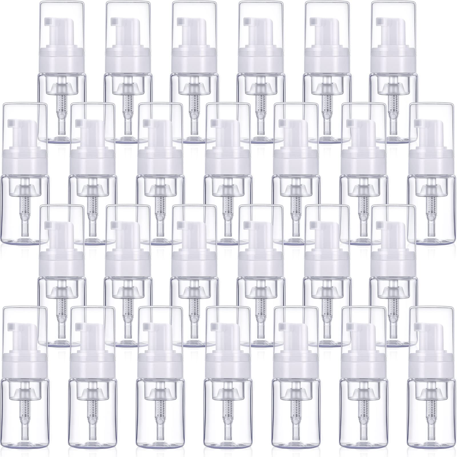 50 Pack Foam Pump Bottle 1oz/ 30ml Refillable Dispenser Travel Size Plastic Mini Foam Pump Bottle Lash Shampoo Bottles Portable Clear Mini Foaming Bottle for Shampoo Cleaning Lash Cosmetics Packaging