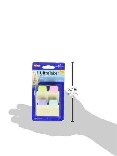 Avery Mini Ultra Tabs, 1" x 1.5", 2-Side Writable, Pastel Purple/Blue/Pink, 40 Repositionable Tabs (74761)