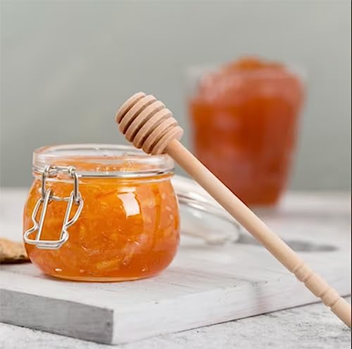 50 Pcs Wooden Honey Dipper Stick Collecting Dispensing Drizzling Jam Portable Wedding Party (6 inch)