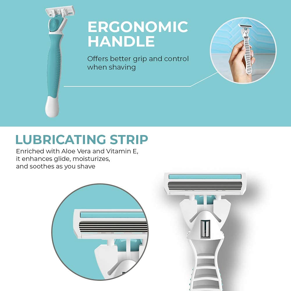 Nylea Razors for Women with Sensitive Skin - FlexShave - Premium Womens Razor for Shaving [6 Blades] Bikini Trimmer, Women's Shaver with Vitamin E and Aloe Vera Lubricating Strip with 3 Refills