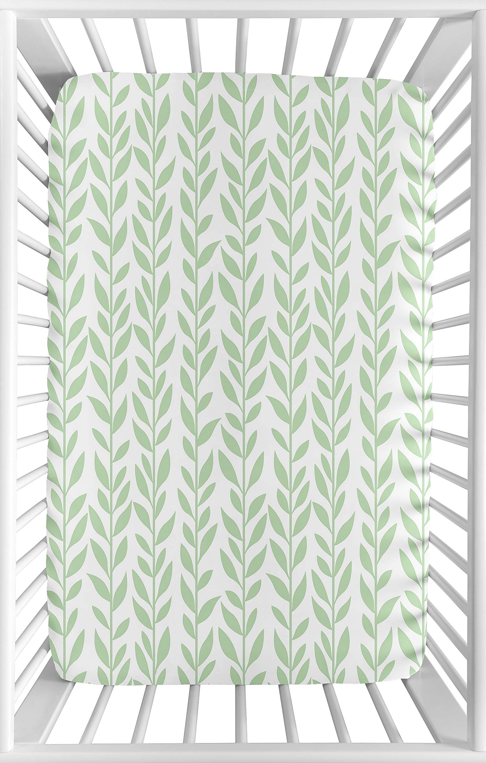 Sweet Jojo Designs Green and White Leaf Floral Girl Baby Nursery Fitted Mini Portable Crib Sheet for Mini Crib or Pack and Play ONLY - Boho Farmhouse Sunflower Collection