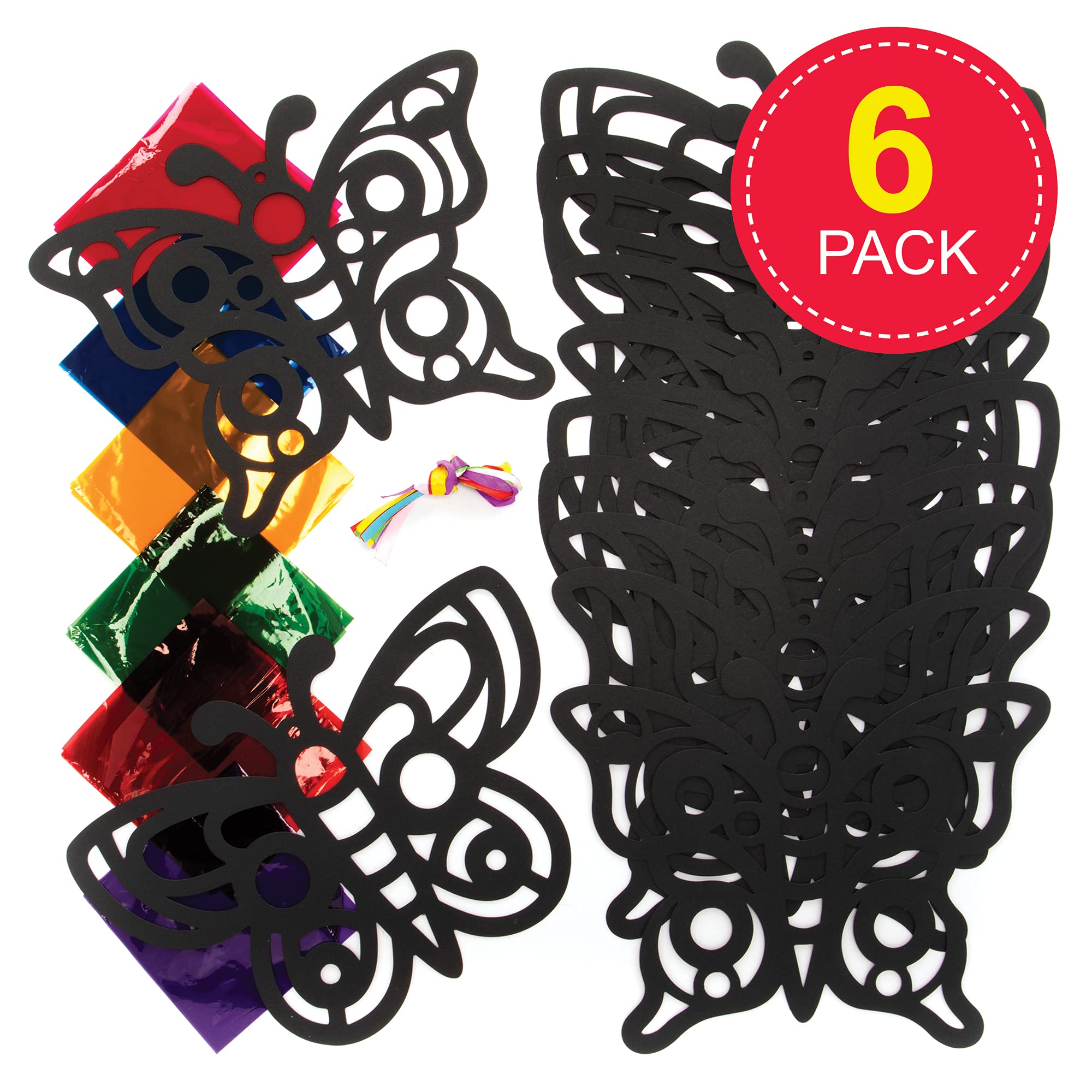 Baker Ross FE154 Butterfly Stained Glass Craft Kits - Pack of 6, Arts and Crafts for Kids to Decorate and Display, Make Your Own Decorations