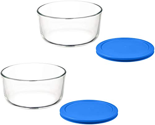 Klareware 7 Cup Glass Food Storage Containers Stackable Meal Prep Lunch Bento or leftover salad bowls 2 Piece Dish w BPA Free Lids (Blue)