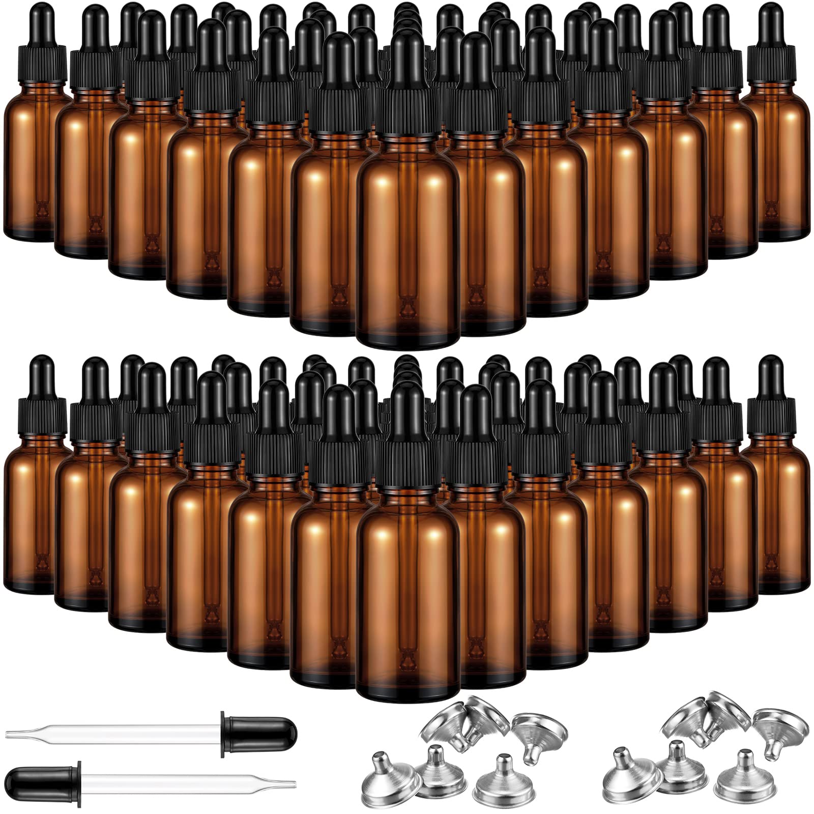 160 Pack 1oz Glass Dropper Bottle 30ml Glass Bottles with Droppers, 16 Funnels and 2 Long Droppers, Eye Dropper Bottles Bulk Leak Proof Tincture Bottle for Essential Lab Chemicals (Amber, Black)