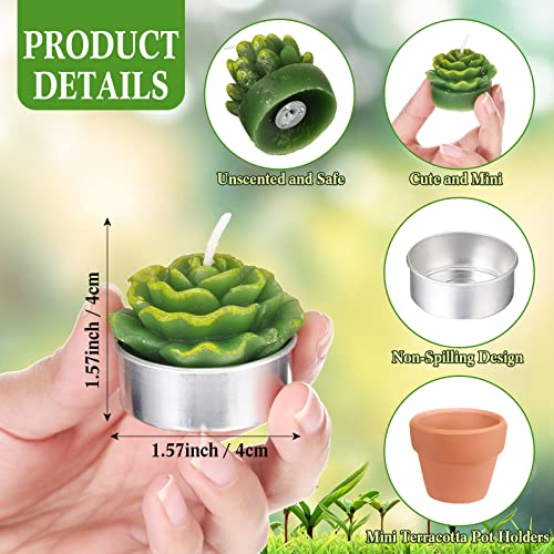 36 Pcs Succulent Candles Decorative Cactus Tealight Candle Tea Lights Handmade Baby Shower Candle Decorations Plant Candle with Mini Terracotta Clay Candle Holders for Wedding Home Party Decor