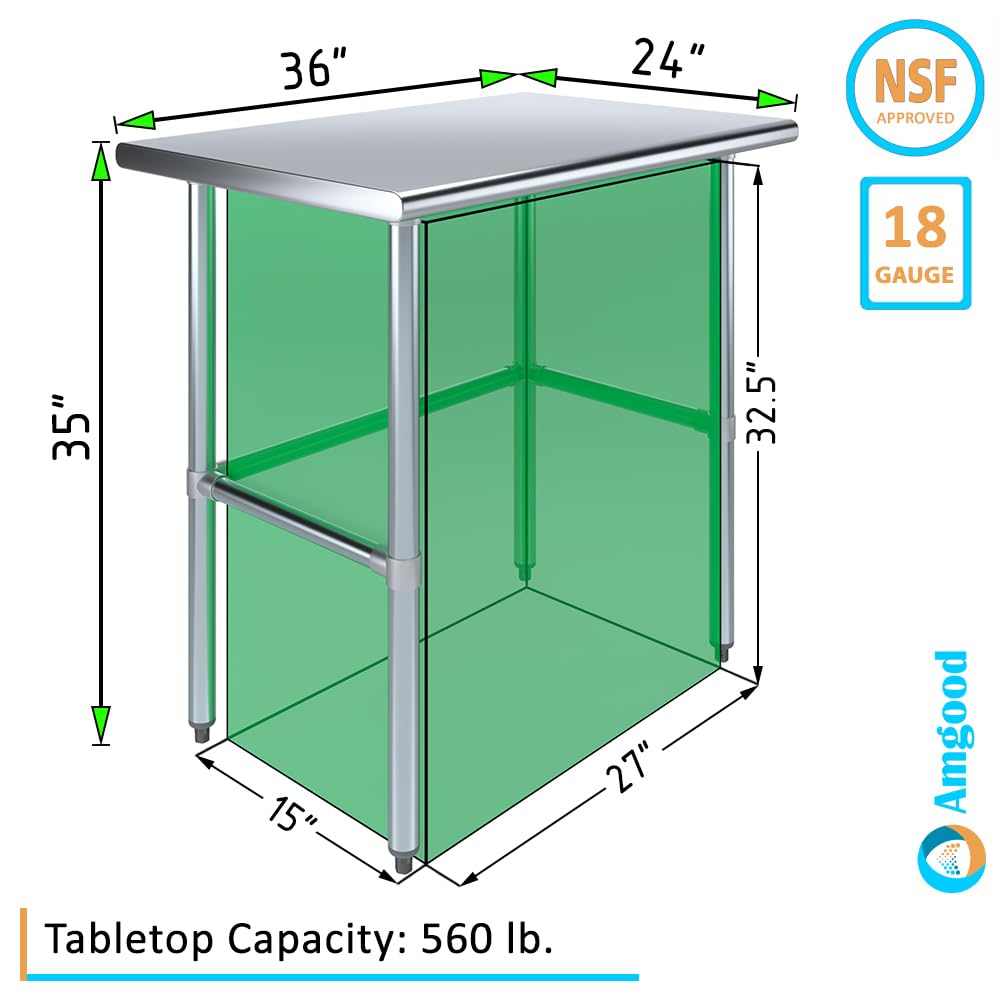 24 in. x 36 in. Open Base Stainless Steel Work Table | Residential & Commercial | Food Prep | Heavy Duty Utility Work Station | NSF
