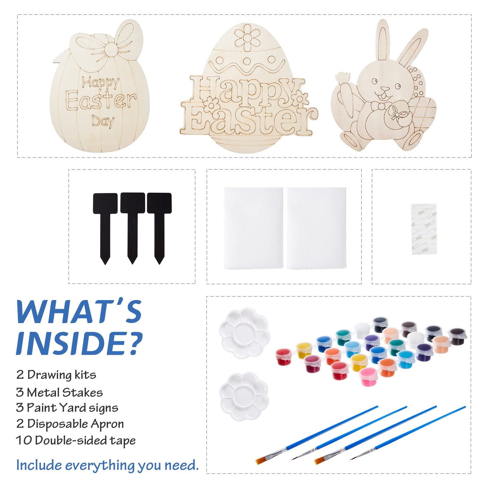 3pc Easter Arts and Crafts for Kids Paint Your Own Easter Yard Signs Wood Paint Craft Kits for Ages 8-12 Home Party Suppliess