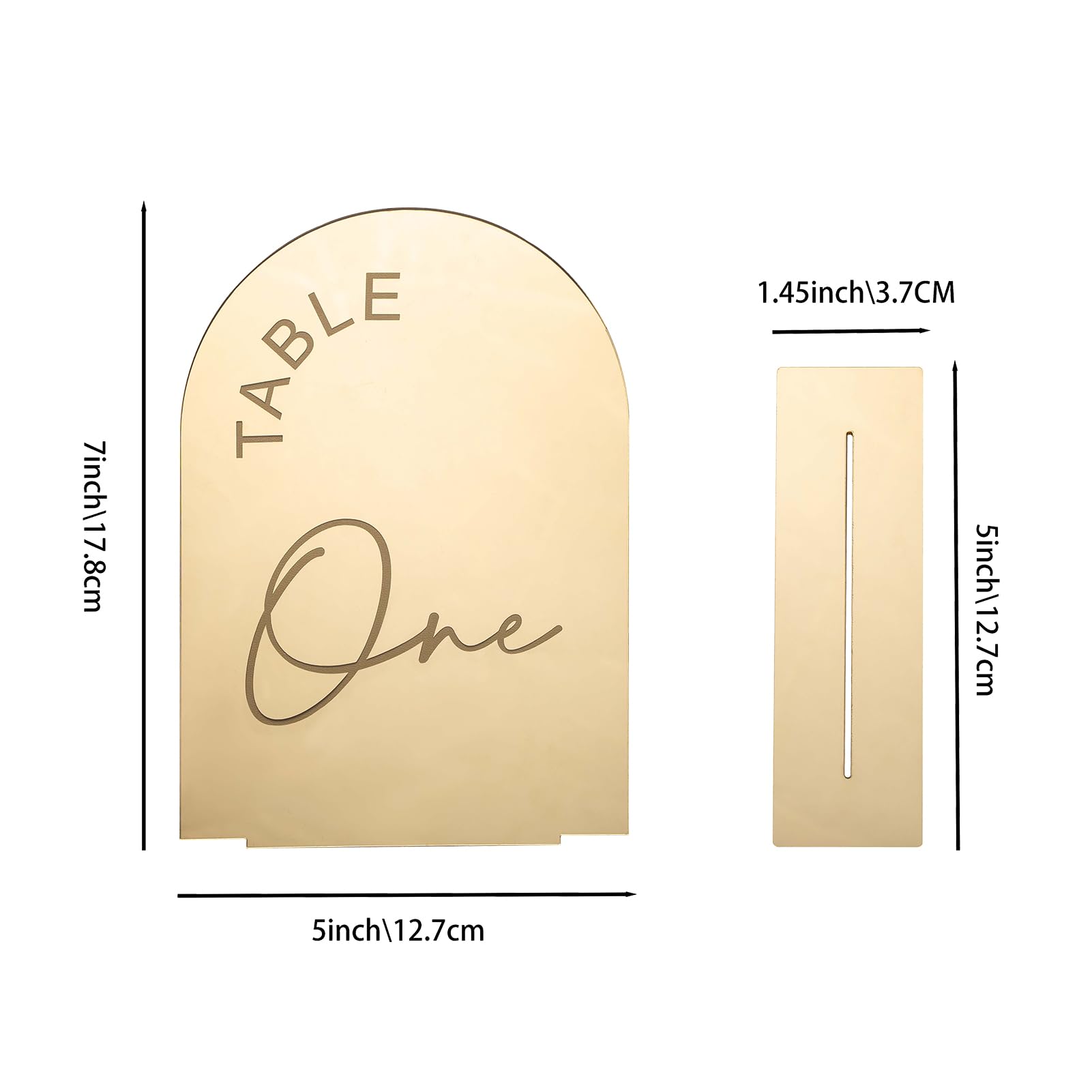 20 pcs Gold Mirror Wedding Table Numbers with Stands 1-20, 5x7 inch Acrylic Arch Signs and Holders, Table Number for Wedding Reception, Restaurant, Party, Event (Gold Mirror Table Number1-20, 5"x7")
