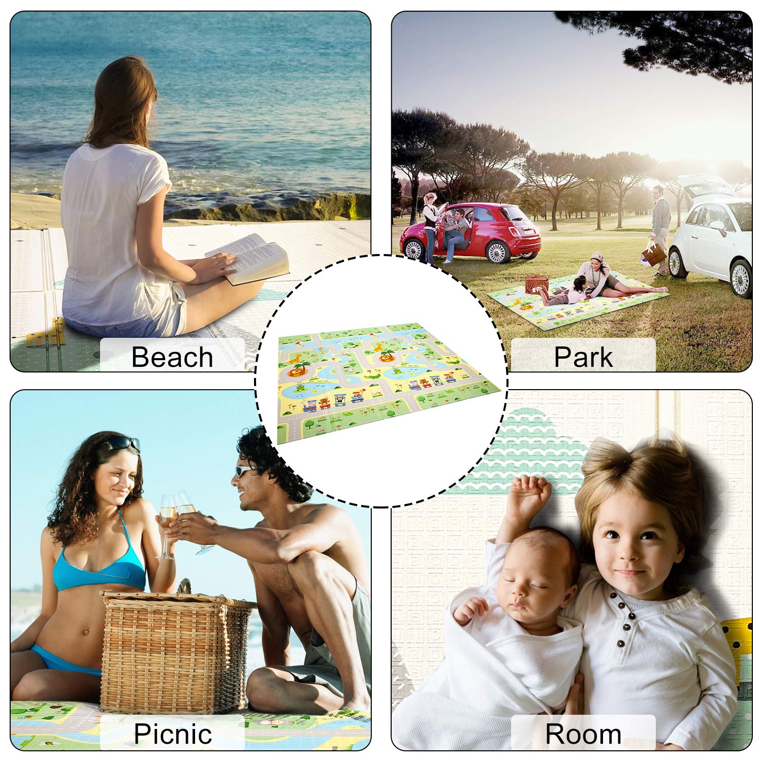 Baby Play Mat Extra Large Baby Mat Folding Foam Playmat Kids Crawling Mat Reversible Non Toxic Waterproof for Infants Toddlers Thicker 0.6inch (Green 0.6in)