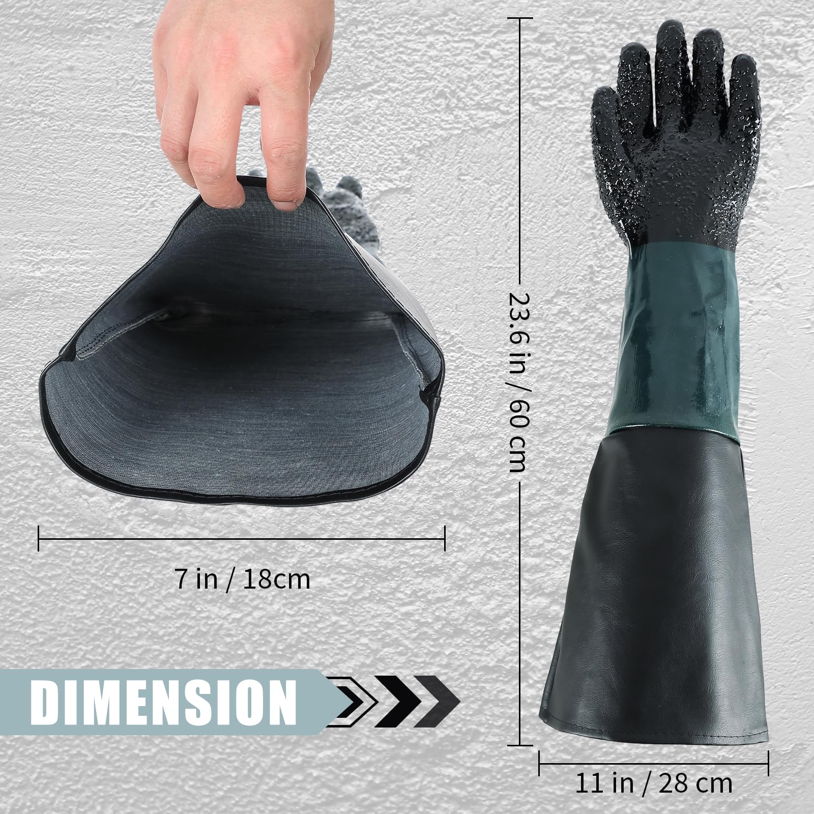 FLKQC Rubber Sandblasting Sandblaster Gloves, 23.6" Rubber Sandblast Cabinet Gloves for Abrasive Blasting with Particles Palm for Sandblast Blast Cabinets,