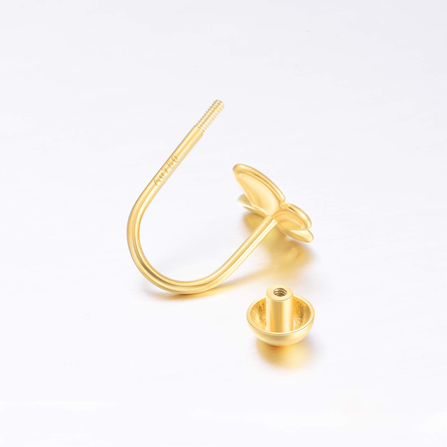 18k Yellow Gold Butterfly Earrings for Women Screw Back, Ear Jacket Fine Jewelry