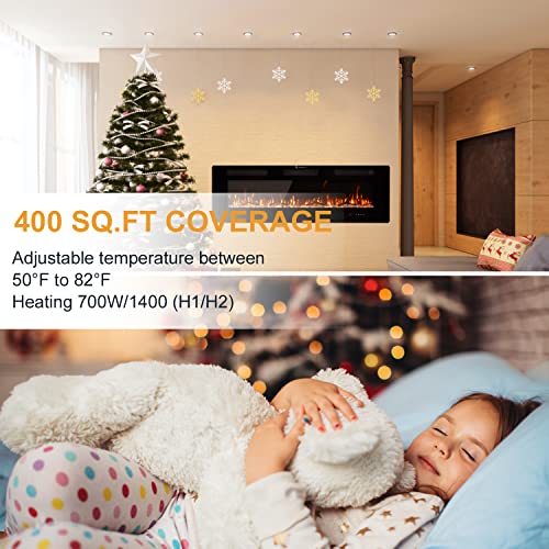 50" Electric Fireplace, Cool to The Touch Fireplace Heater, Recessed and Wall Mounted Fireplaces with Timer Remote Control Adjustable Flame Color, Black NO Bracket