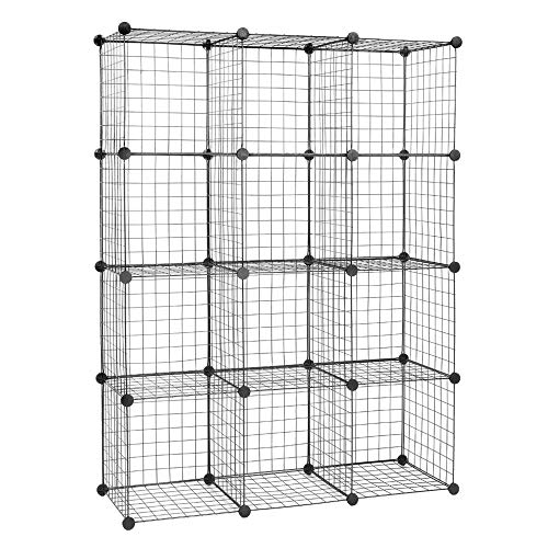 Guilansa Metal Wire 12-Cube Storage,Bookcase, Bookshelf, Storage Cabinet, Wardrobe Closet,Toy Organizer,DIY Closet Cabinet Shelf, Each Cube with 13.8" Sides, Black