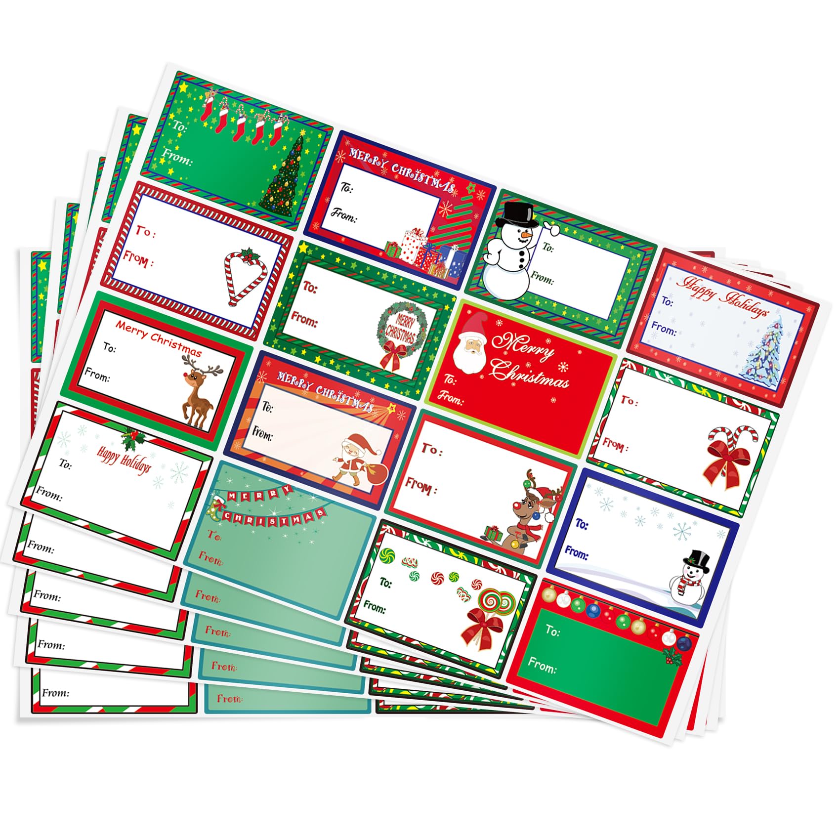 160PCS Christmas Tags Labels, 16 Design Self Adhesive Gift Stickers Name Tags with Santa Snowmen Xmas Tree Reindeer Bells Holiday Decorative Tags for Christmas Presents