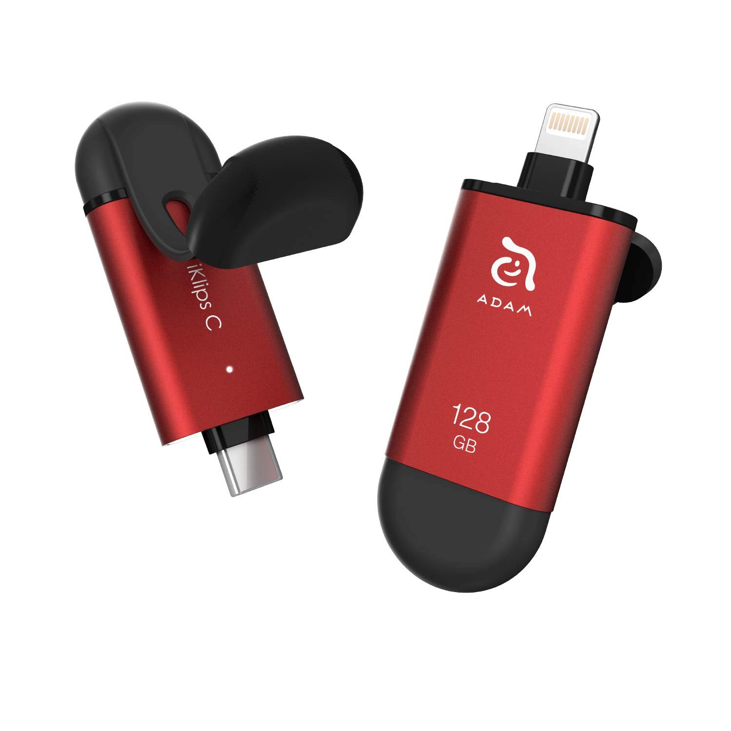 ADAM elements iKlips C MFi Certified Lightning + USB C Flash Drive for iPhone, iPad Pro, Mac, PC, Android - Touch ID/Face ID Secured (Black, 128GB)