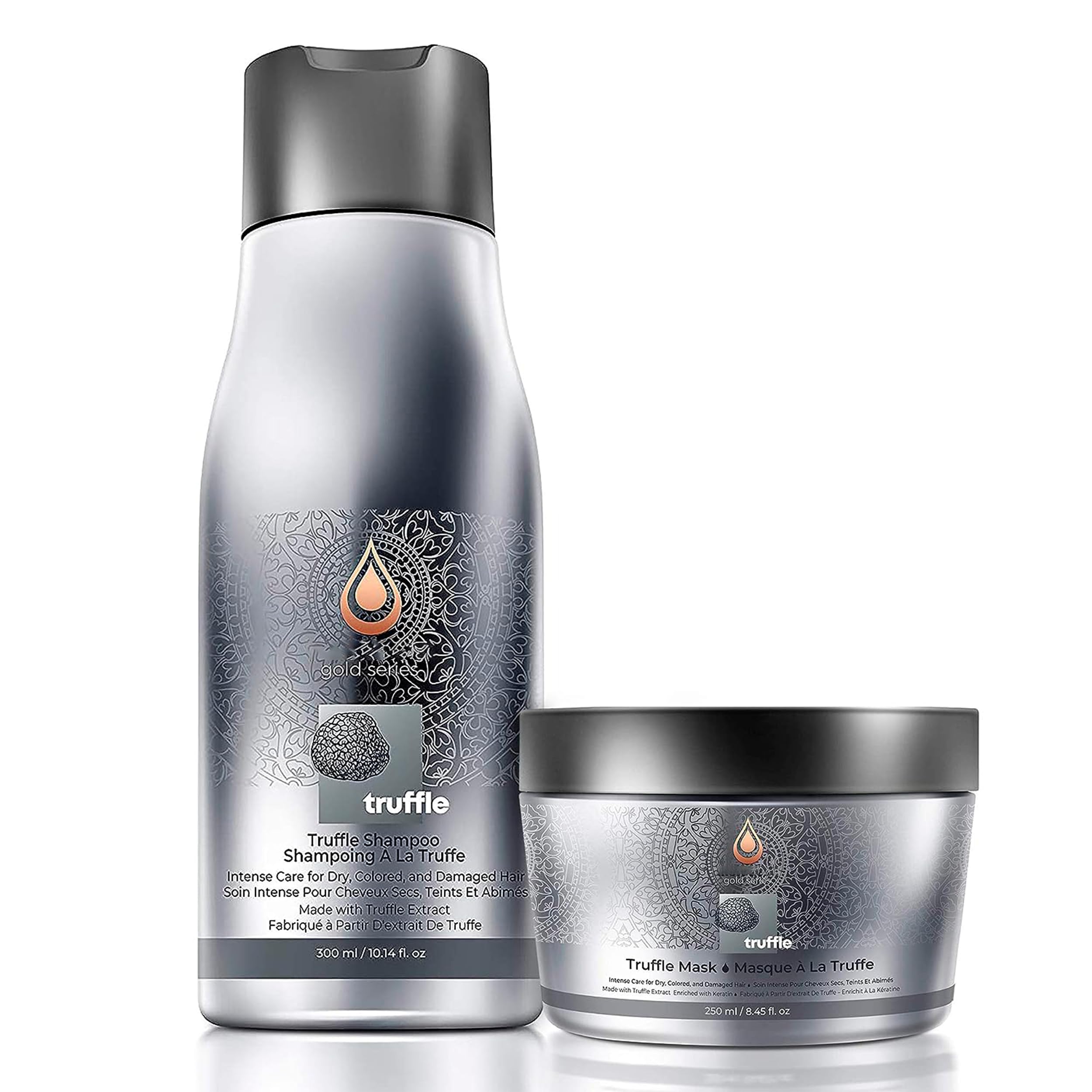 Gold Series Deluxe Combo Set Truffle Shampoo 10.14 Fl.oz and Truffle Mask 8.45 Fl.oz – Enriched with Keratin - Made with Pure Argan Oil