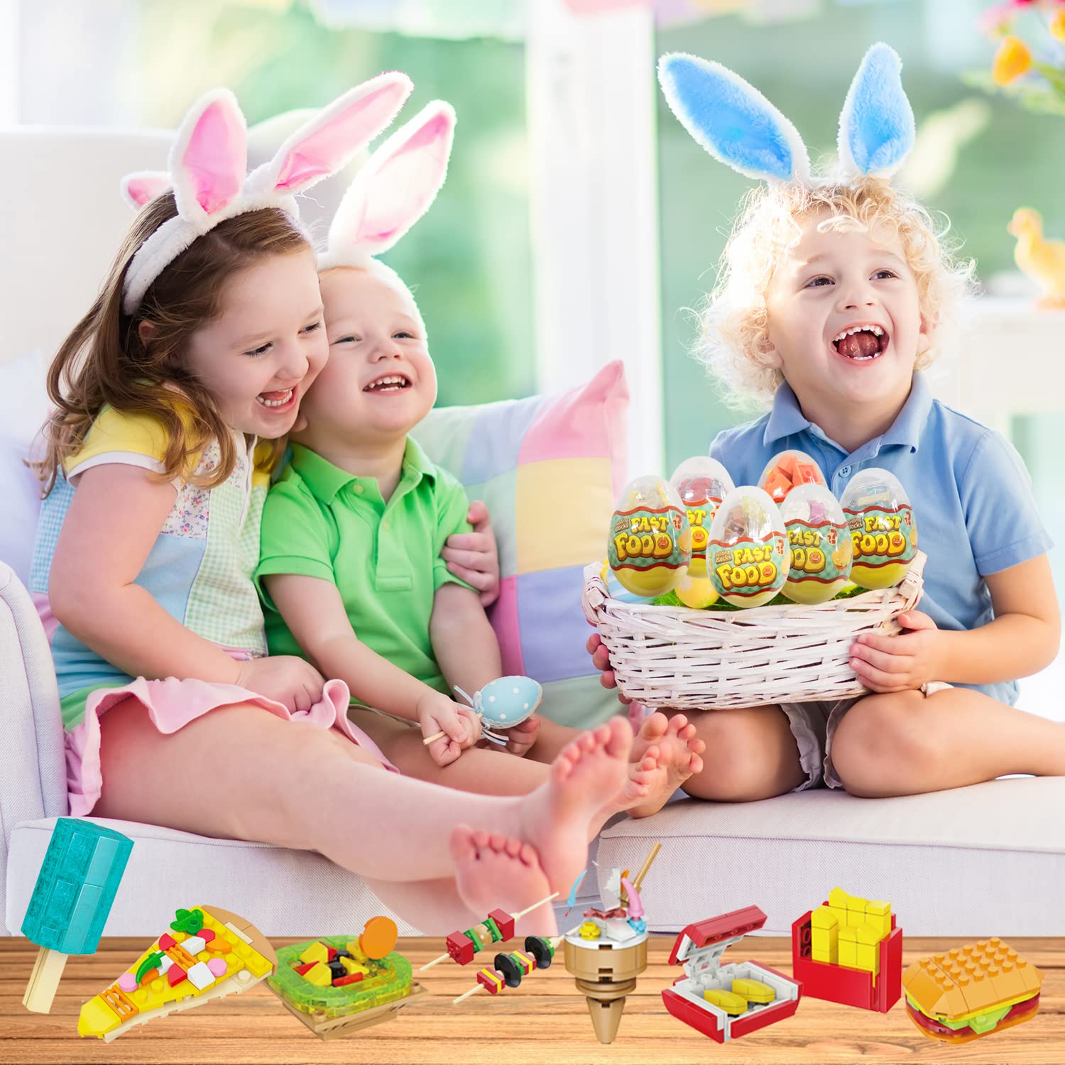 12 Pcs Easter Eggs with Food Building Block Toys for Kids Holiday Party Favors Easter Basket Stuffers,Easter Egg Hunt