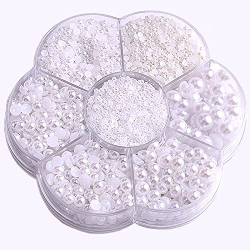 5900 Pcs Half Pearls for Crafts White Nail Pearls for Nail Art Falt Back Pearls for Makeup Craft Pearls for Artists Creative DIY Flatback Pearls for Nails(2/3/4/5/6/8/10mm)