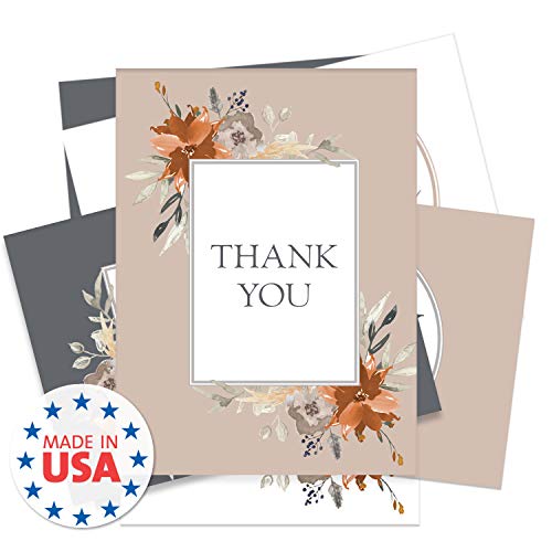 Canopy Street Indie Autumn Floral Thank You / 24 Cards, Six Designs/Boho Gray and Orange Floral