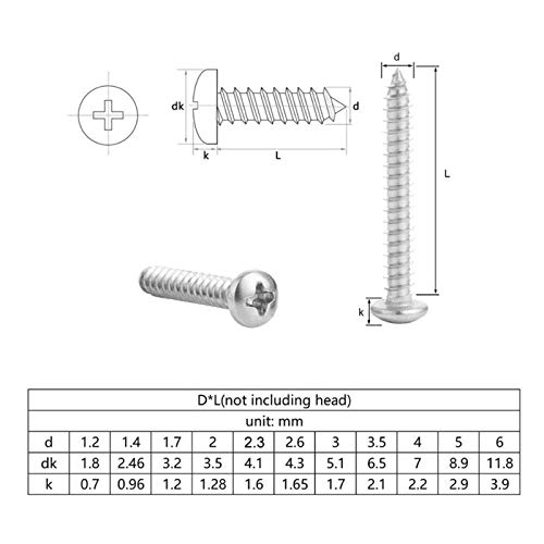 LXBO-FF 1100pcs Round Pan Head Tapping Screws Set M1.2 M1.4 M1.5 M1.7 M2 Mini Screw Laptop Computer Screw Cross Screw Kit (Color : DN PA)