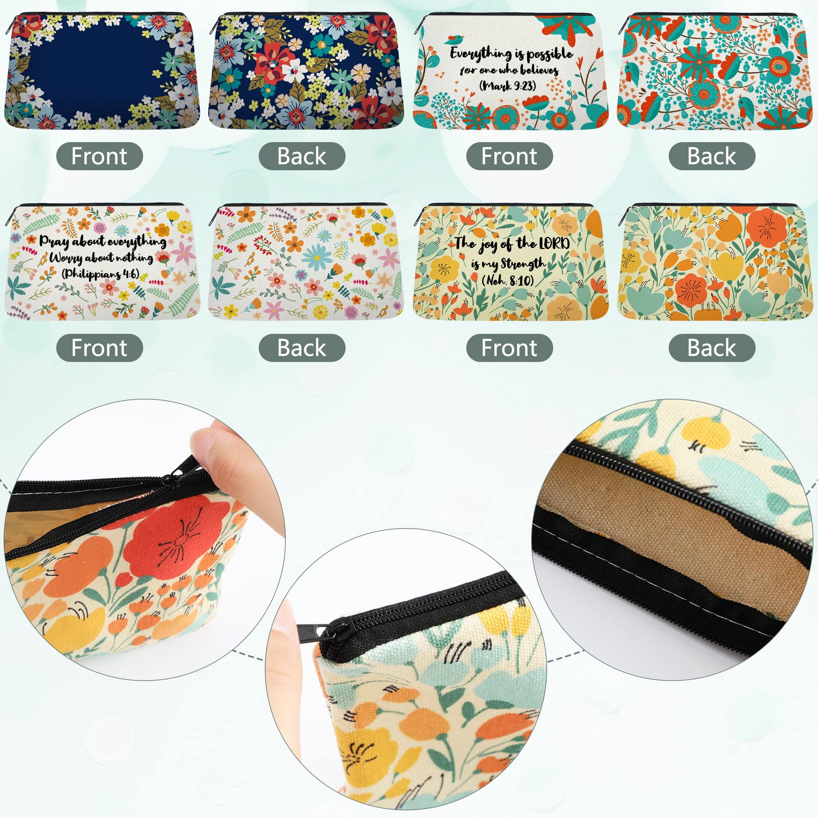 4 Pieces Inspirational Bible Verse Pencil Pouch Christian Pencil Case Scripture Canvas Makeup Bags for Students Office Journaling Supplies (Bible Verse Pattern,8.7 x 5.5 Inch)