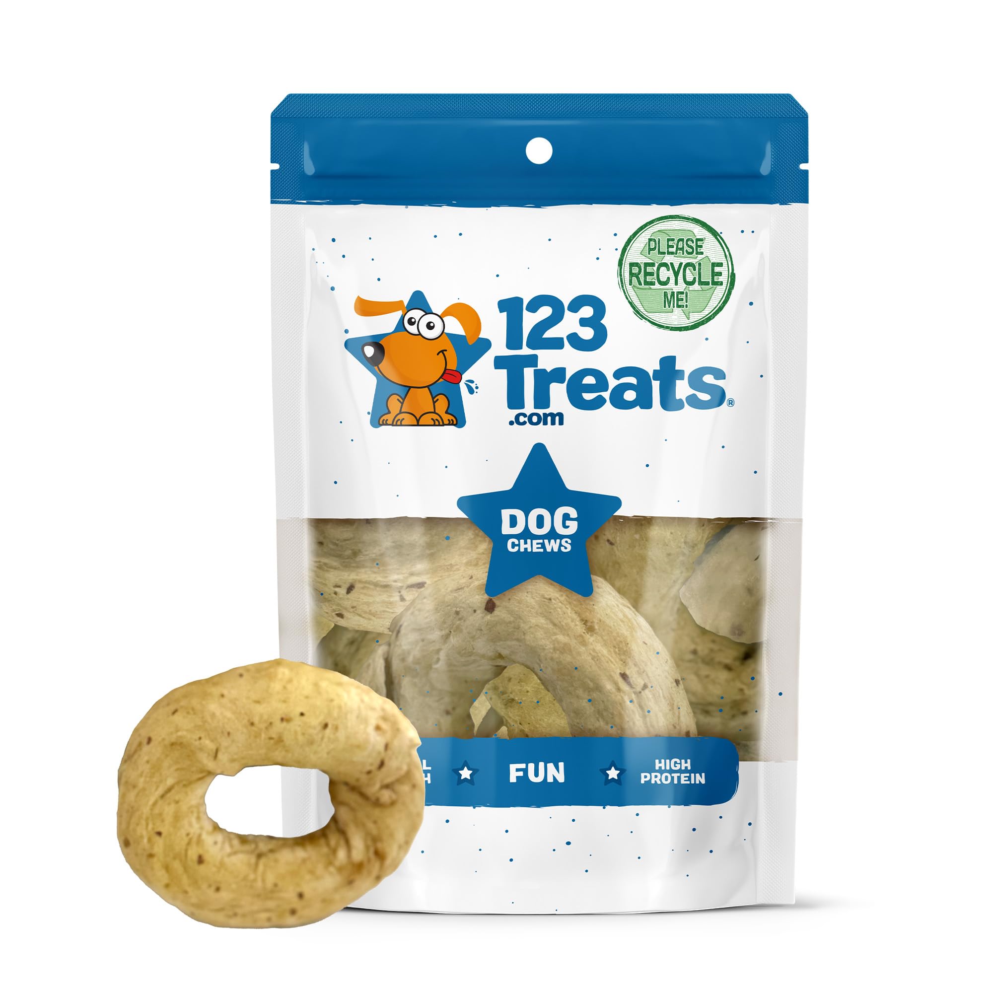 123 Treats Beef Collagen Bagel - (3 inches - 6 Count) Peanut Butter Flavor Dog Chews, Natural High-Collagen Treats for Dogs, Long-Lasting Chew Rings for All Dog Sizes