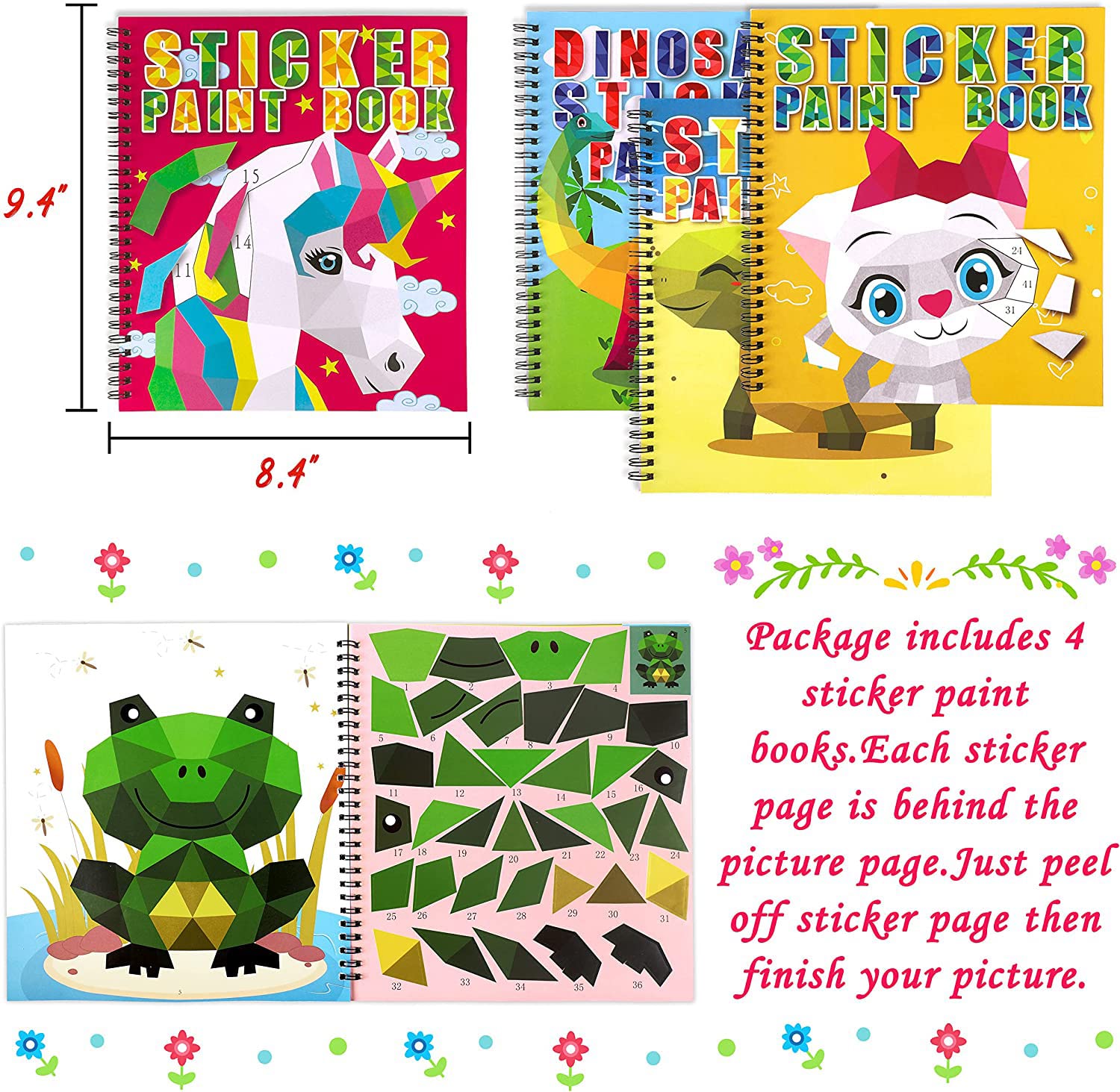 4PCS Crafts for Kids Ages 4-8 Sticker Books - Includes Dinosaur Llama Turtle and More Animal Designs Gift Party Create 40 Pictures