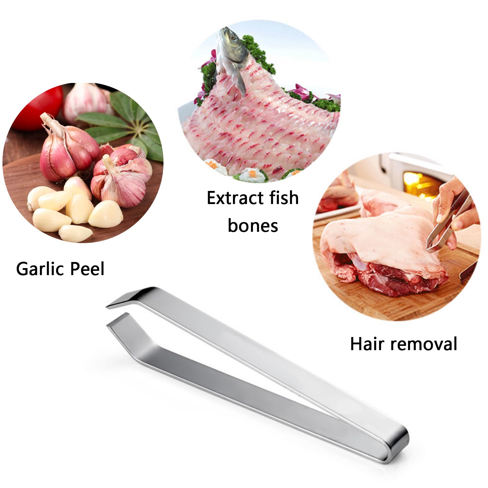 4 Pcs Fish Bone Tweezers Garlic Peeler Skin Remover Stainless Steel Flat and Slant Pliers Set for Kitchen Salmon Trout