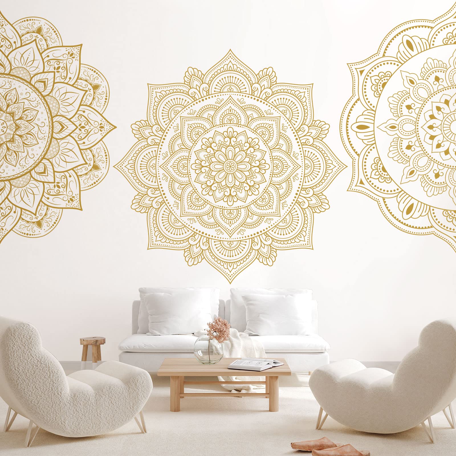 4 Pcs Half Mandala Wall Decal Boho Mandala Wall Sticker Hippie Mandala Vinyl Wall Decals Flower Wall Stickers Headboard Wall Decoration Indian Namaste Flower for Bedroom Living Room Yoga (Gold)