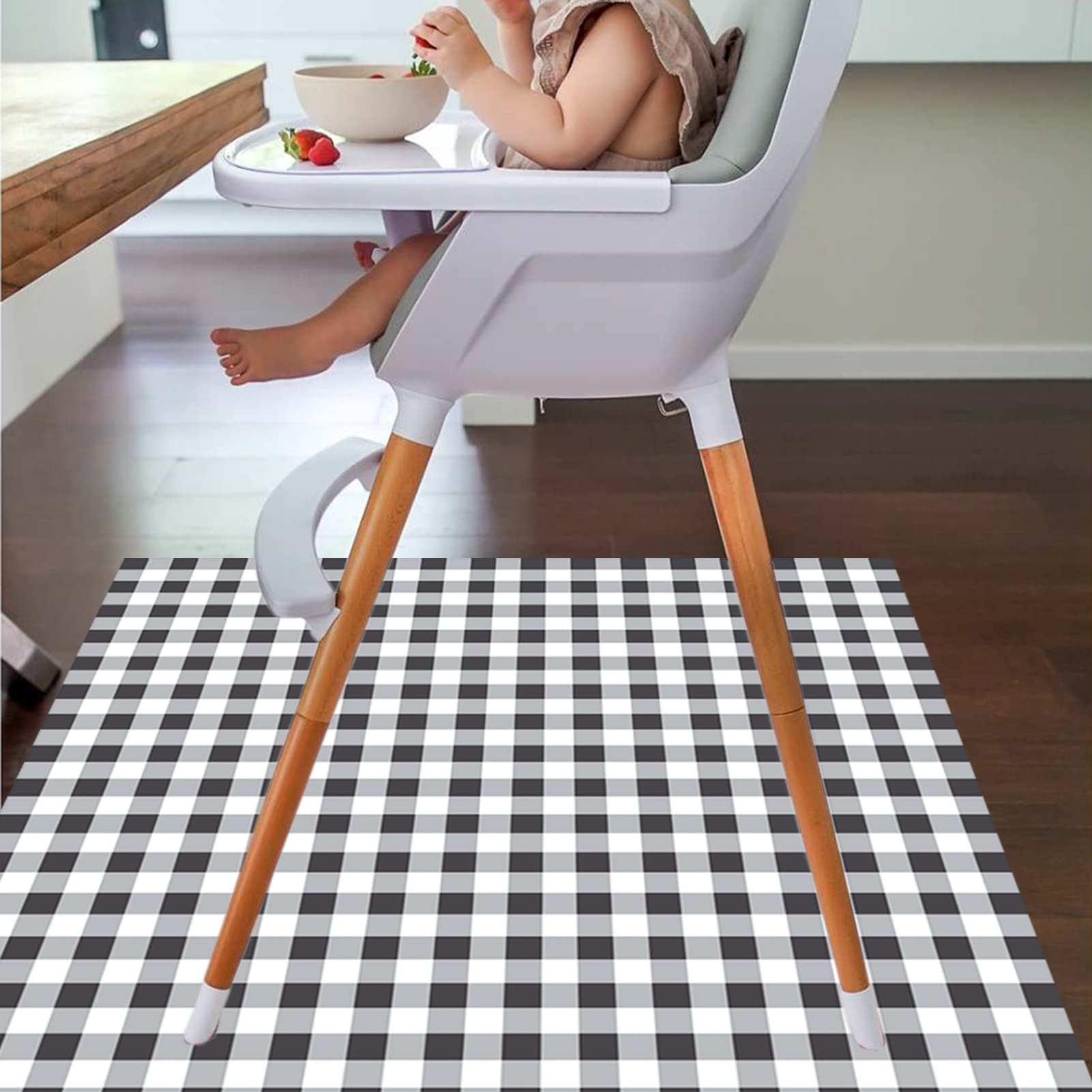 Baby Splat Floor Mat for Under High Chair/Arts/Crafts by CLCROBD, 51" Waterproof Anti-Slip Food Splash Spill Mess Mat, Washable Carpet Protector Mat and Table Cloth (Plaid)