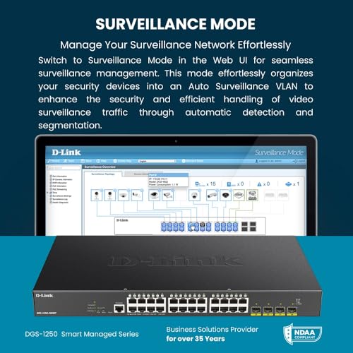 D-Link 28-Port Gigabit Smart Managed PoE+ Switch | 24 PoE+ Ports (370W) + 4 10G SFP+ Ports| L2+/L3 Lite |VLANs |Web Managed |Surveillance Mode | Rackmount | NDAA Compliant (DGS-1250-28XMP-6KV)