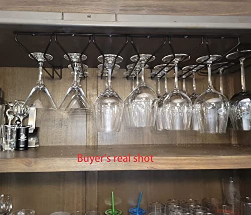 DZHJKIO Black Stemware Rack,Wire Hanging Rack,Under Cabinet Wine Glass Rack,Wine Glass Hanging Rack 2 Pack 14 Inch
