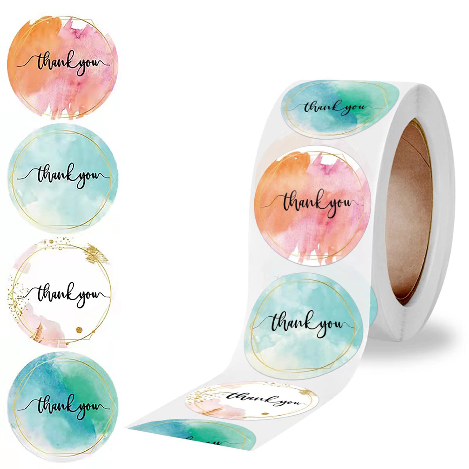 500Pcs 1 Inch Thank You Stickers Water Color Sealing Stickers Labels Tags 4 Unique Design for Small Business Envelope Gifts Weddings Baby Showers Party (B)