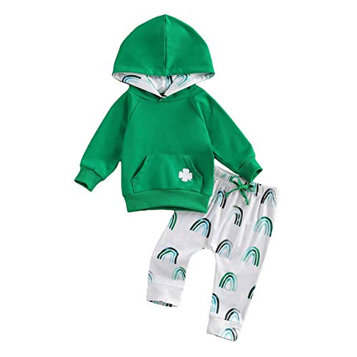 GOOCHEER St. Patrick's Day Baby Boy Girl Outfit Long Sleeves Hoodie Top Pants Baby Boys Girls St Patrick's Day Clothes (Green, 12-18 Months)