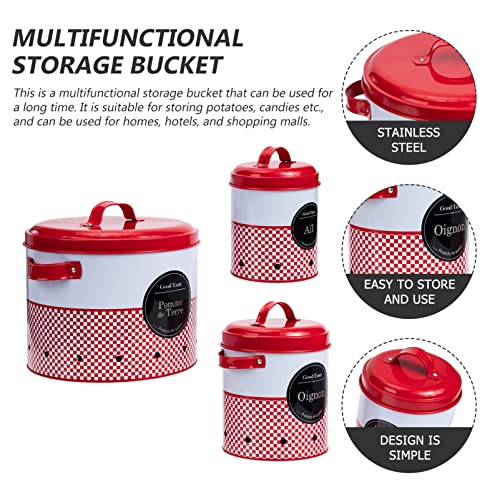 Alipis Potato Onion Storage Box, Set of 3 Kitchen Storage Canisters Jars Pots Containers Pantry Organizer Tin Vegetable Fresh Keeper with Aerating Tin Storage Holes