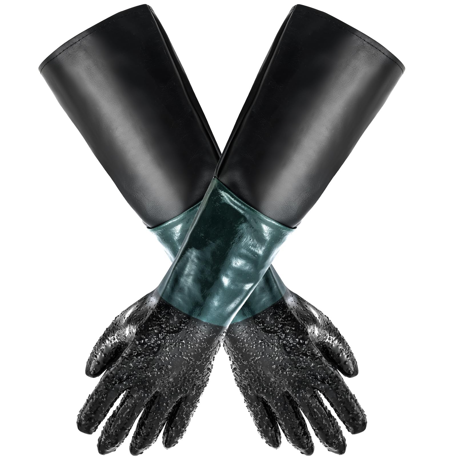 FLKQC Rubber Sandblasting Sandblaster Gloves, 23.6" Rubber Sandblast Cabinet Gloves for Abrasive Blasting with Particles Palm for Sandblast Blast Cabinets,