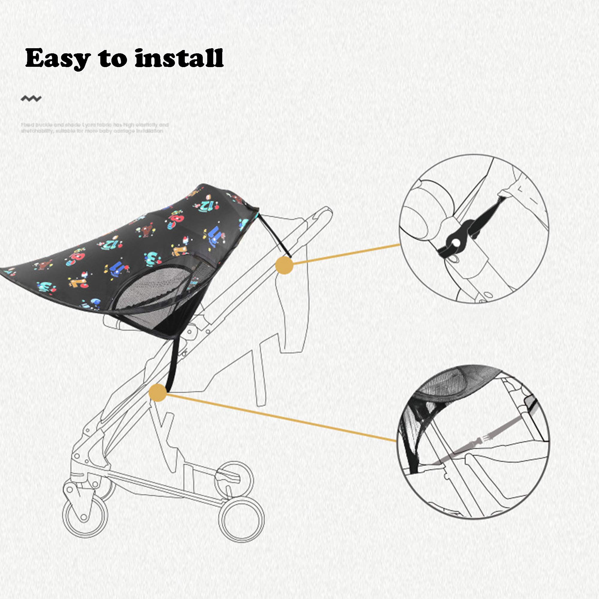 Baby Stroller Sun Shade, Universal Sun Protection Shield for Infant Car Seats Pram Buggy Pushchair Sun Rain Shade Cover Parasol Toddler Stroller Sunshade Awning Anti-UV Umbrella Canopy