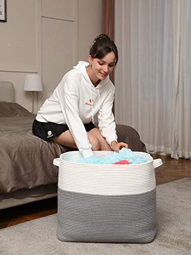 22"x14"x18" Mega Size Rectangular Extra Large Storage Basket, Cotton Rope Storage Baskets, Woven Laundry Hamper, Toy Storage Bin, for Toys Blanket in Living Room, Baby Nursery, Grey