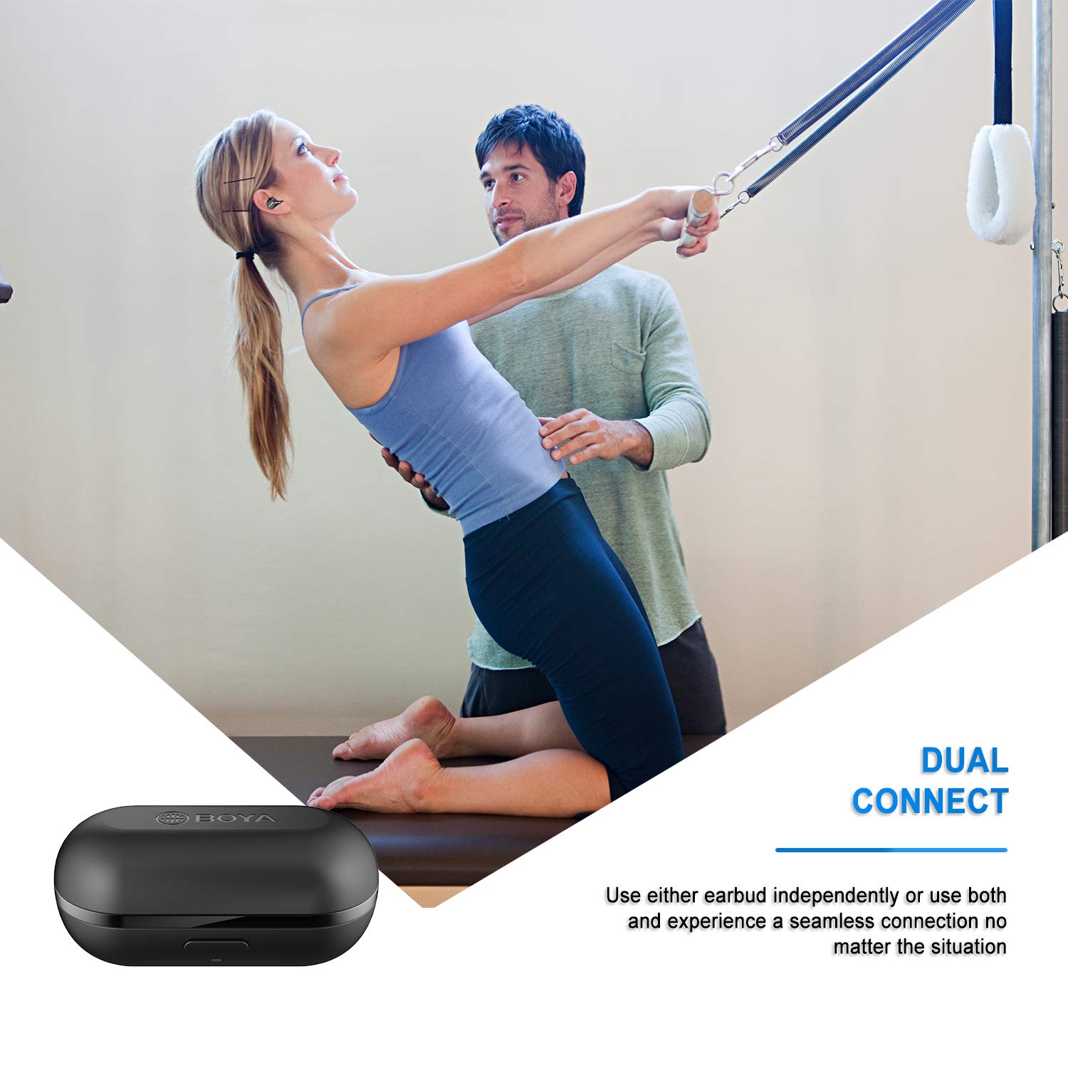 BOYA Wireless Bluetooth Earbuds Touch Control in-Ear Headphones IP44 Sweatproof Hi-Fi Stereo Earphones Dual Connect Headsets with Charging Case & Duration Playtime Built-in Mic for Phone Calls Music