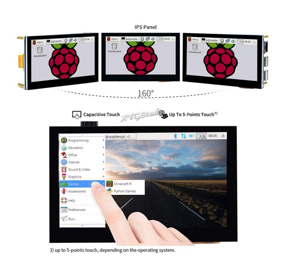 XYGStudy 4.3inch for Raspberry Pi IPS LCD Capacitive Touch Display Screen 800×480 4.3inch IPS Wide Angle MIPI DSI Interface for Raspberry Pi 4 3 2 Model B B+ A+ Raspbian Retropie Ubuntu Driver Free