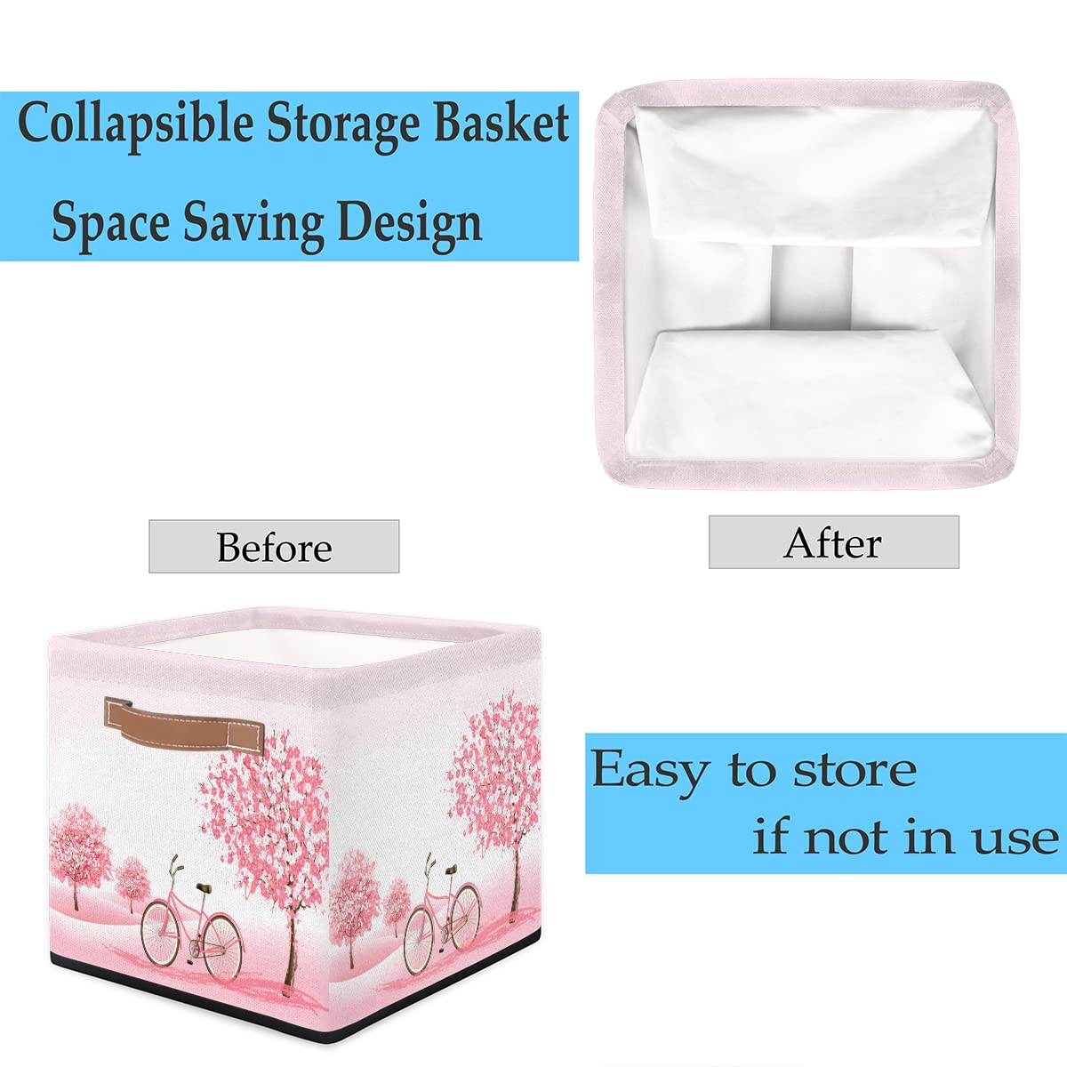 13x13x13 Storage Cube Bins Pink Bike Hearts Tree Fabric Storage Cubes 13 inch Collapsible Storage Bins Valentine's day Cubby Storage Baskets for Organizing Shelf Cabinet Bookcase Boxes