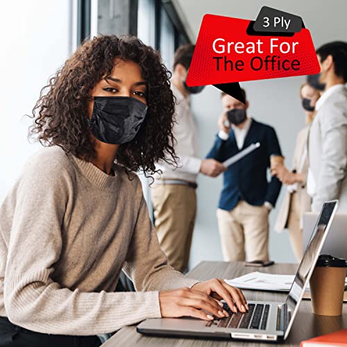 2000 Black Disposable Face Masks Bulk (40 Packs, 50pcs/Pack), Non Woven Thick 3-Layers Breathable Facial Masks with Adjustable Ear loop, Mouth and Nose Cover