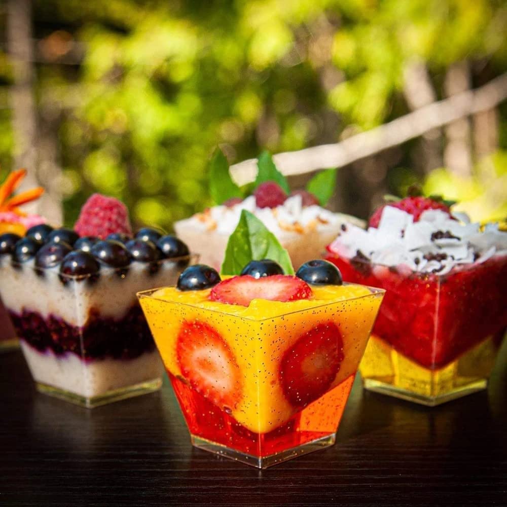 150 Pcs 2 Oz 60ml Small Square Dessert Cups with Spoons 150 Set Plastic Ice Cream Dessert Bowls Disposable Dessert Cake Cups Salad Sundae Dessert Cups Snack Appetizer Cups Serving Bowl Party Favor