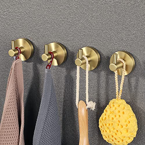 Alise Towel Hook Bathroom Single Robe Hooks Wall Mount Clothes Hook for Bedroom Kitchen Cloakroom Door Back Cabinet,GDL3903G-4P SUS304 Stainless Steel Brushed Gold Pack of 4