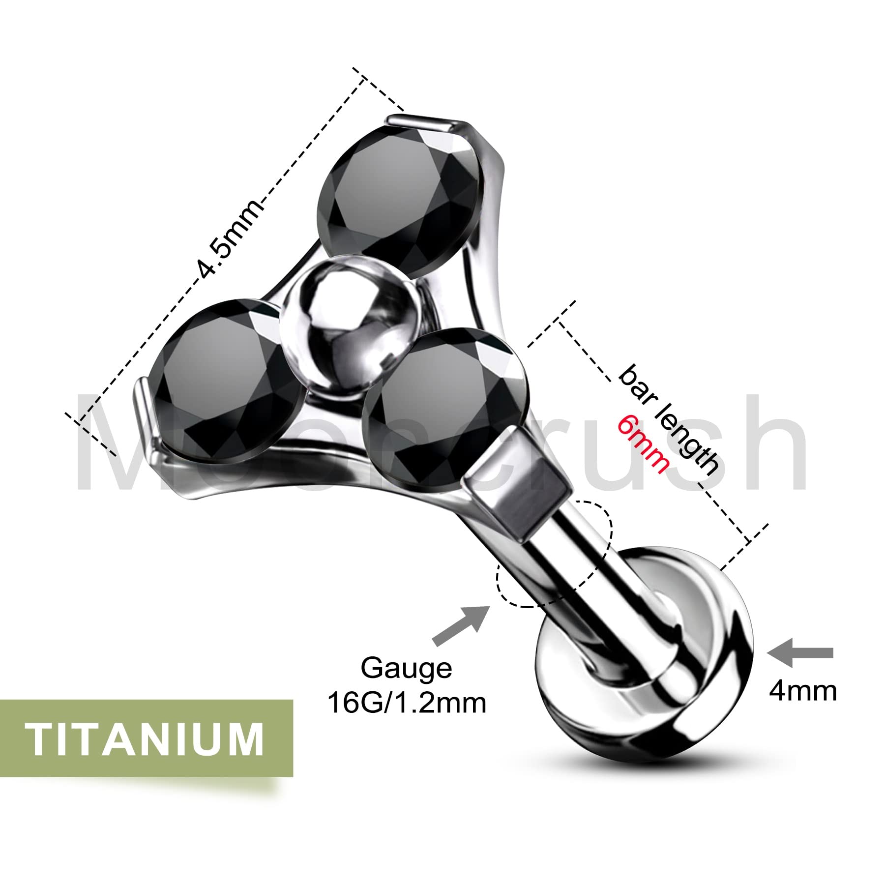 16G G23 Solid Titanium Cartilage Earring Stud Internally Threaded Labret Jewerly Stud Flat Black Medusa Piercing Jewerly Surgical Steel