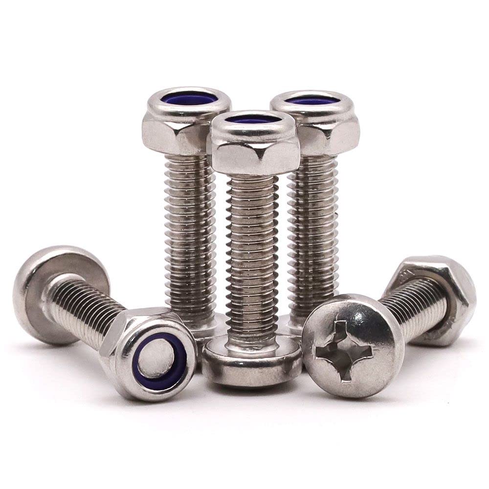 M6-1.0 x 30mm (20 Sets) Stainless Steel Pan Head Machine Screws with M6-1.0 Locknuts Hardware Assortment Kit 304 Stainless Steel